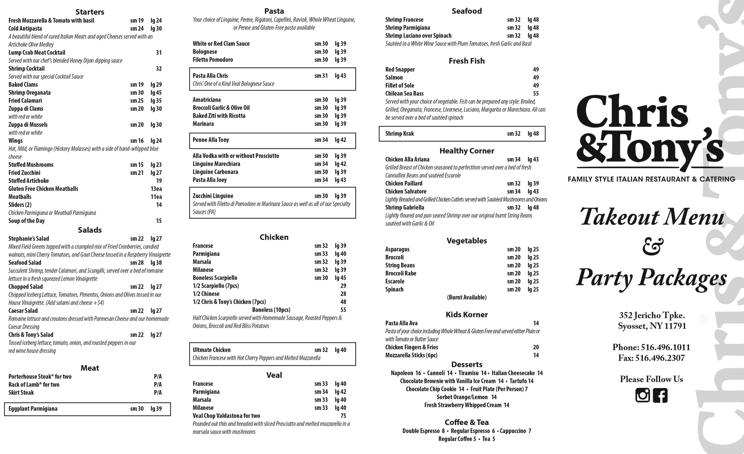 Menus – Chris and Tony’s